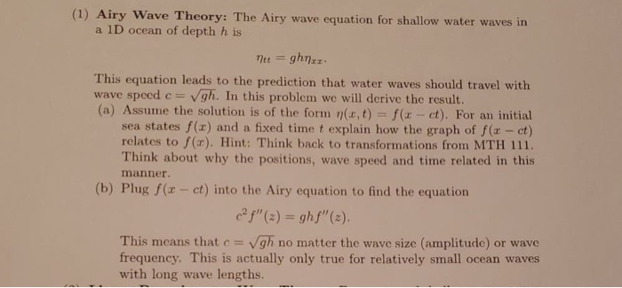(1) Airy Wave Theory: The Airy wave equation for | Chegg.com