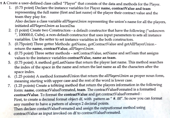 Solved T A Create A User Defined Class Called Player That 3845
