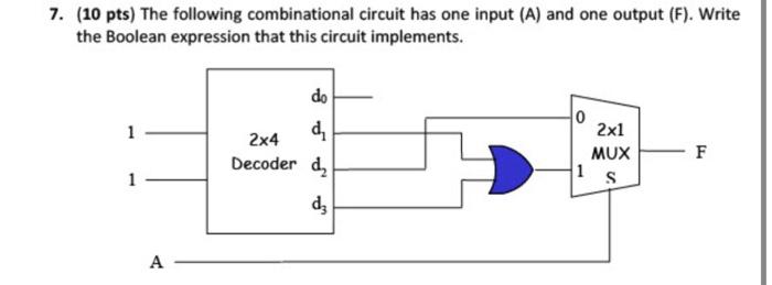 Solved 7. (10 pts) The following combinational circuit has | Chegg.com