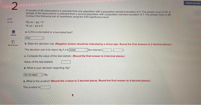 Solved A sample of 40 observations is selected from one | Chegg.com