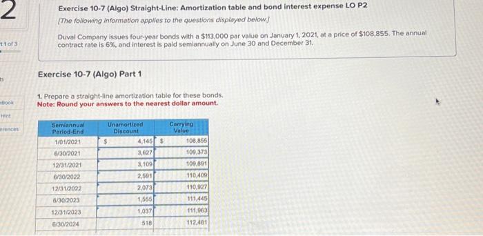 Solved Exercise 10-7 (Algo) Straight-Line: Amortization | Chegg.com