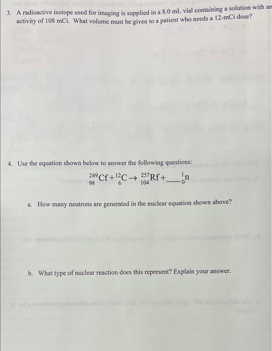Solved 2. Rhenium-186 is a radioactive isotope (ty = 4.0 | Chegg.com