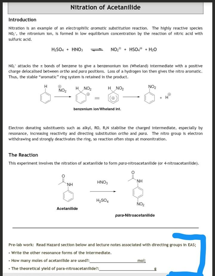 Solved Nitration of Acetanilide Introduction Nitration is an | Chegg.com