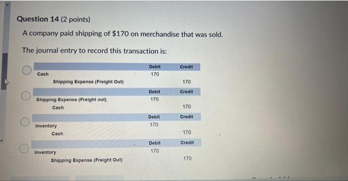 Solved A company paid shipping of $170 on merchandise that | Chegg.com