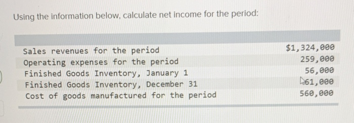 Solved Using the information below, calculate net income for | Chegg.com
