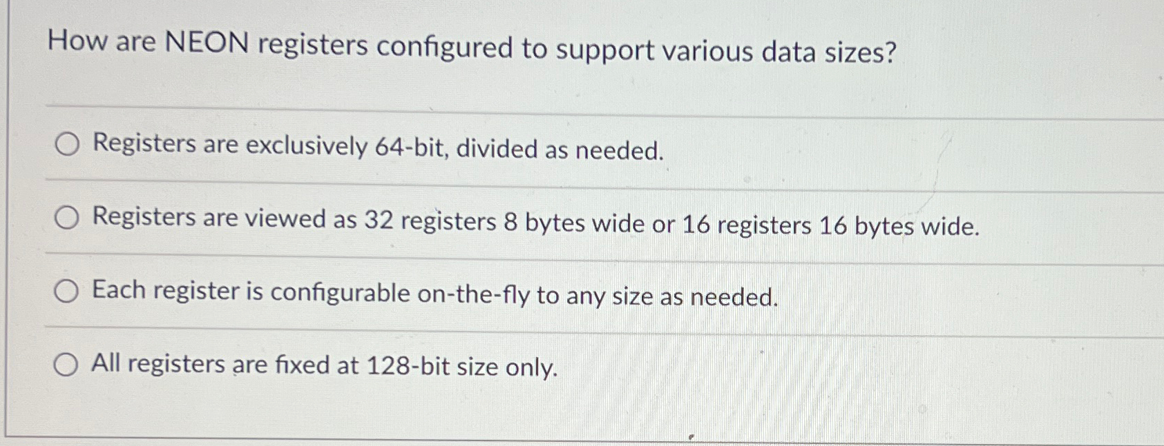 Solved How are NEON registers configured to support various | Chegg.com