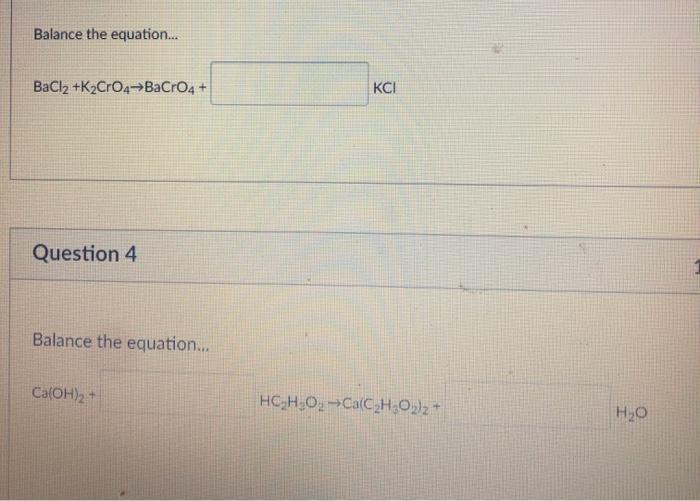 Solved Balance the equation... BaCl2 +K2CrO4 →BaCrO4 + KCI | Chegg.com