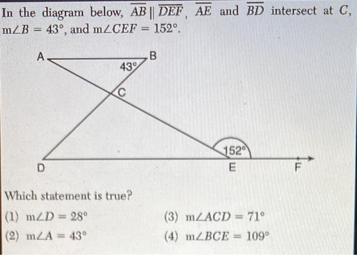 Solved In the diagram below, AB || DEF, AE and BD intersect | Chegg.com