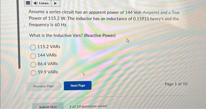 Solved Listen Assume a series circuit has an apparent power | Chegg.com