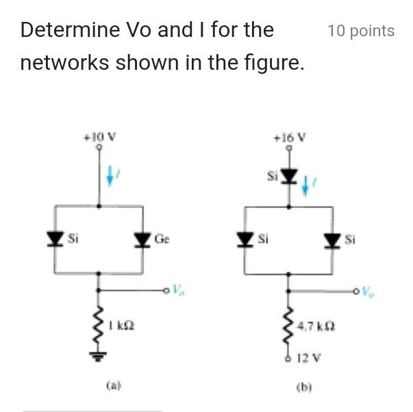 Solved Determine Vo and I for the 10 points networks shown | Chegg.com