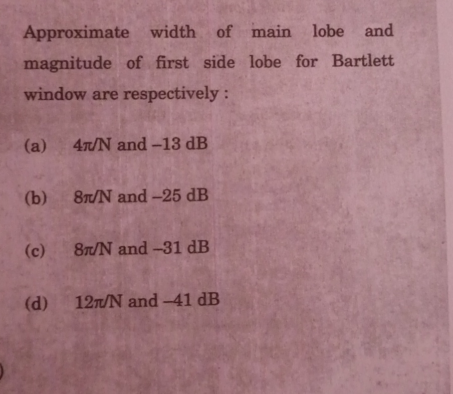Solved Approximate width of main lobe andmagnitude of first | Chegg.com