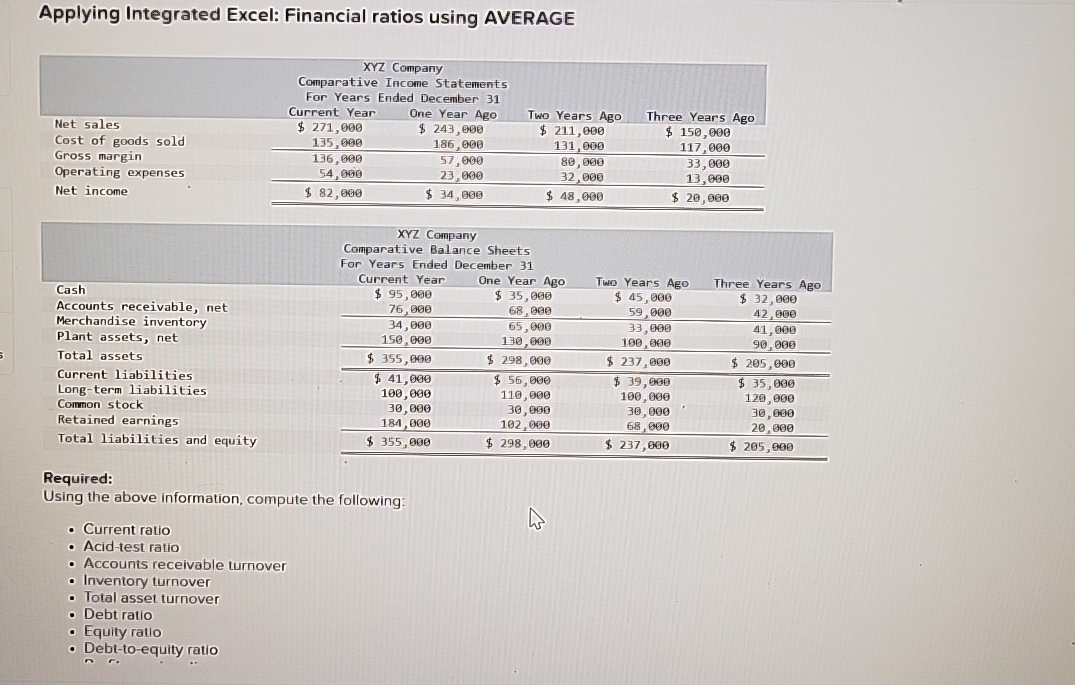 Solved Applying Integrated Excel: Financial ratios using | Chegg.com