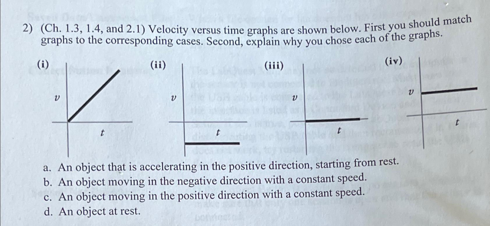 Solved (Ch. 1.3, 1.4, ﻿and 2.1) ﻿Velocity versus time graphs | Chegg.com