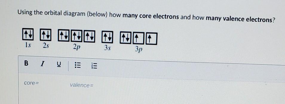 Solved Using the orbital diagram (below) how many core | Chegg.com
