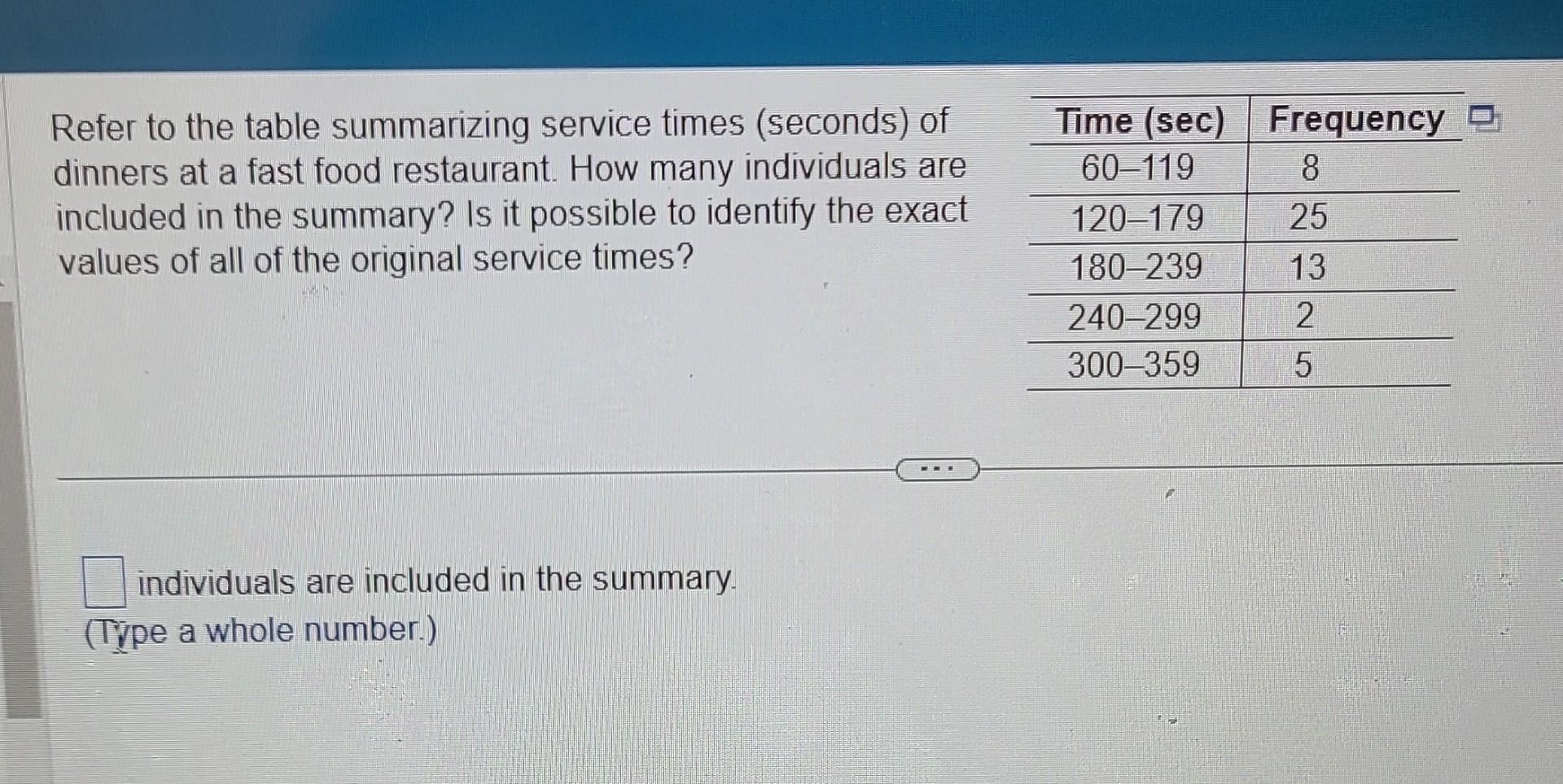 Solved Refer to the table summarizing service times | Chegg.com