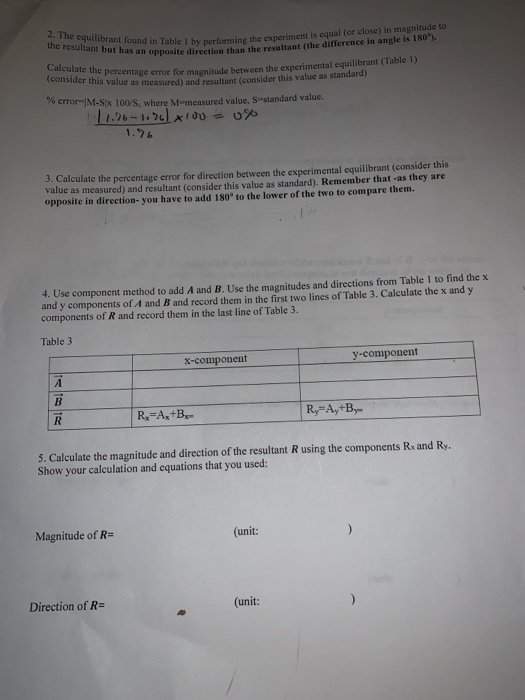 Solved Force Table Lab Report Table 1 E=A+B Table 2A -(EB) g | Chegg.com