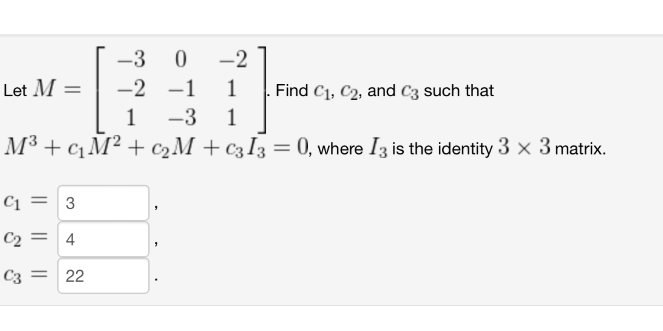 Solved Let M=[-30-2-2-111-31]. ﻿Find c1,c2, ﻿and c3 ﻿such | Chegg.com