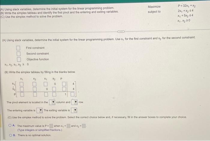 Solved A Using Slack Variables Determine The Initial 
