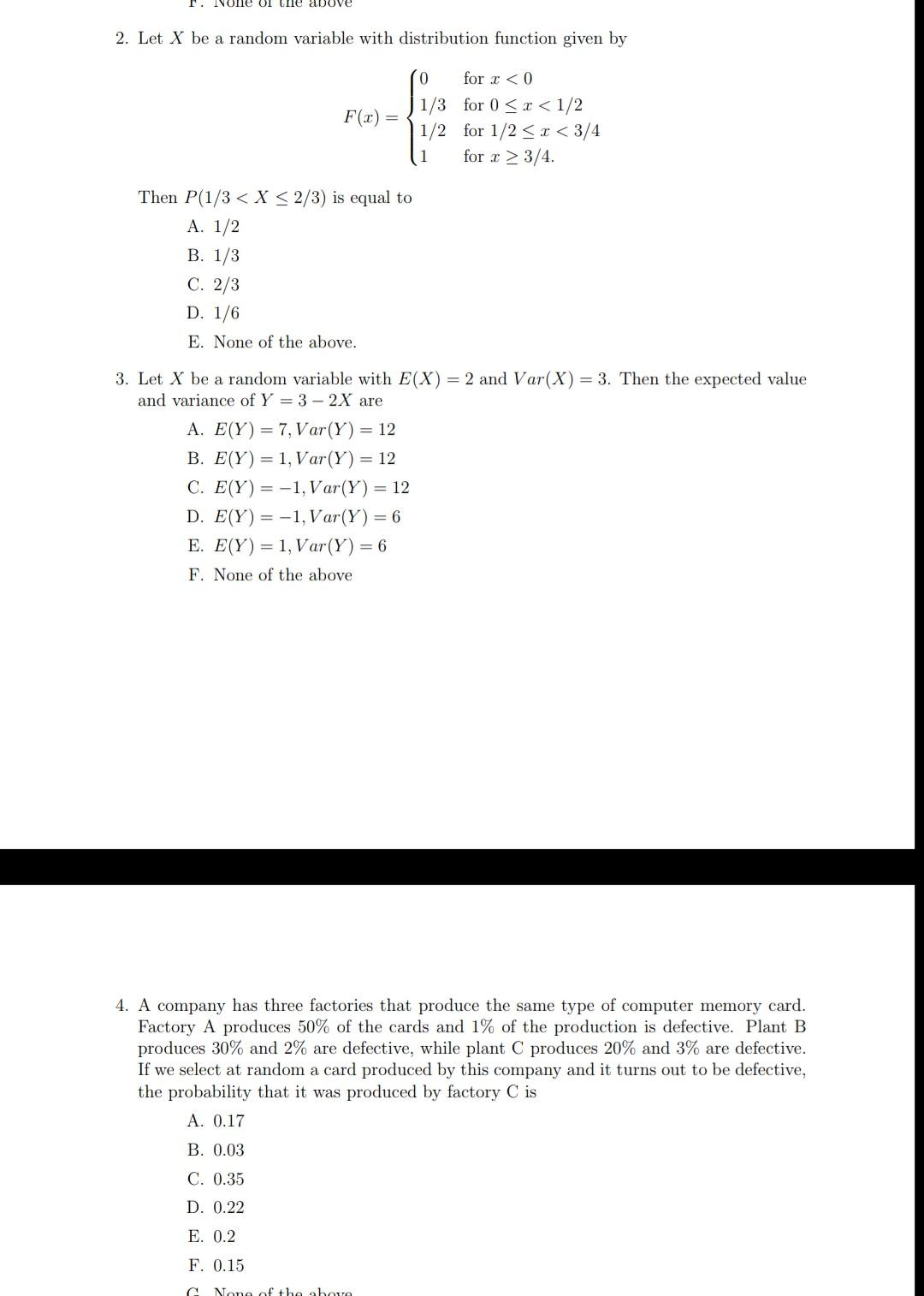 Solved 2. Let X be a random variable with distribution | Chegg.com