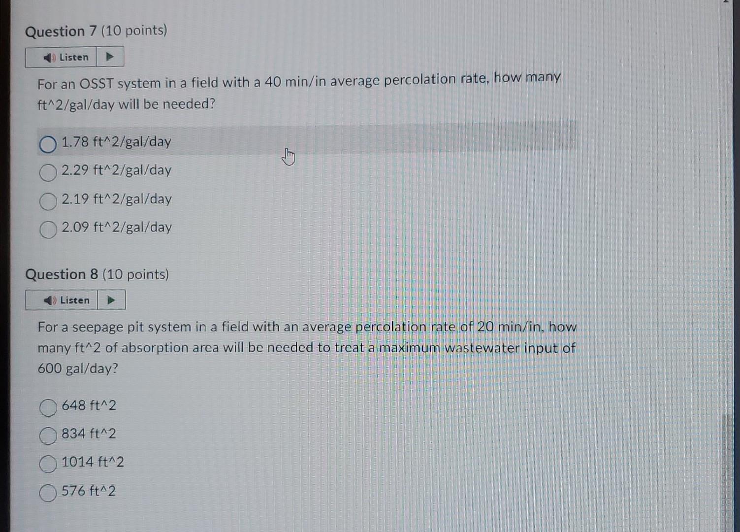 Solved For an OSST system in a field with a 40 min/ in | Chegg.com