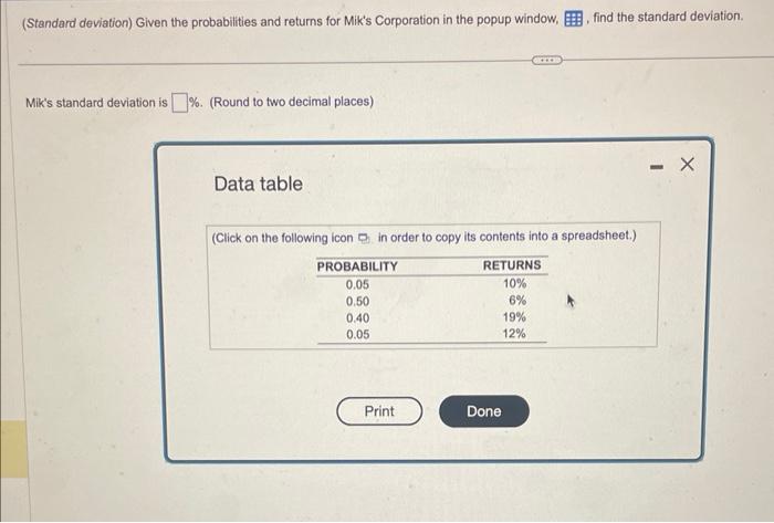 Solved (Standard deviation) Given the probabilities and | Chegg.com