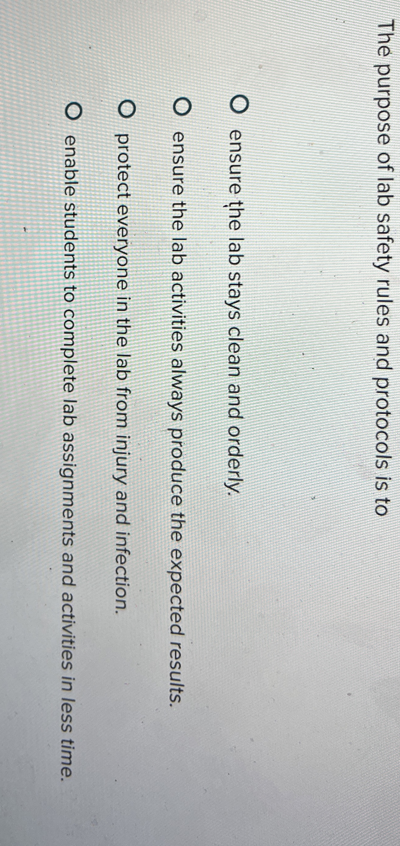 Solved The purpose of lab safety rules and protocols is | Chegg.com