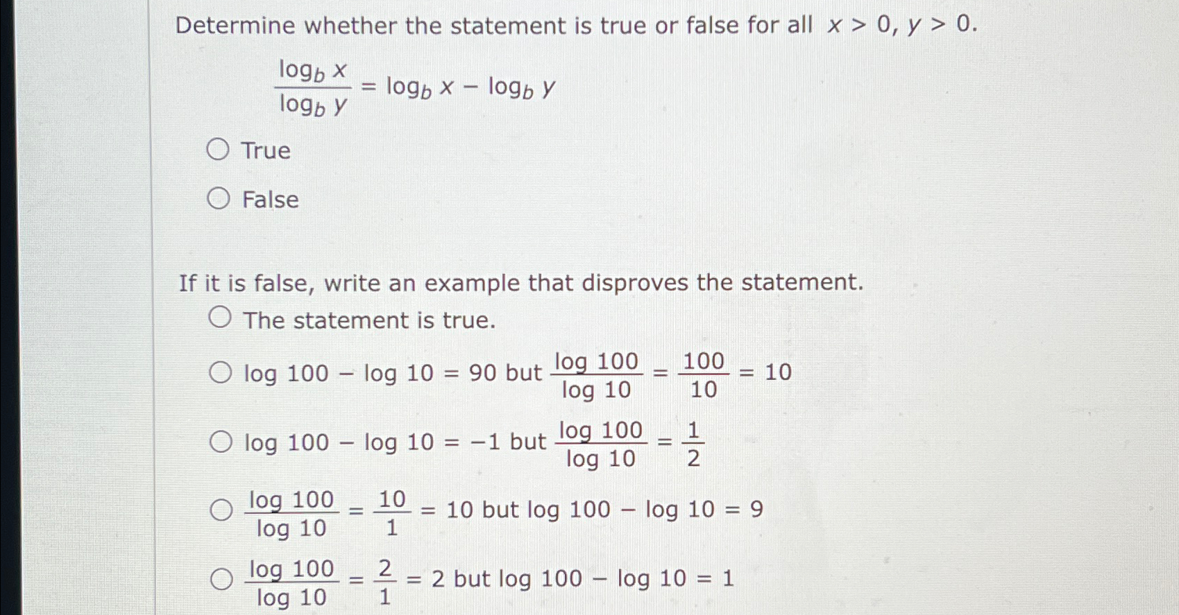 Solved Determine whether the statement is true or false for | Chegg.com
