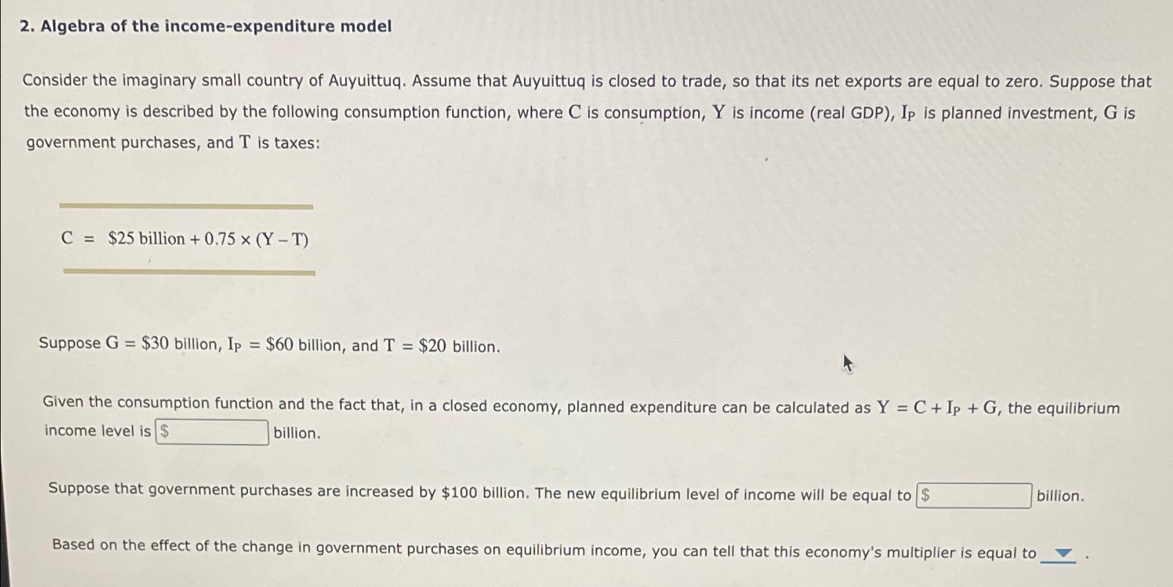 Solved Algebra of the income-expenditure modelConsider the | Chegg.com