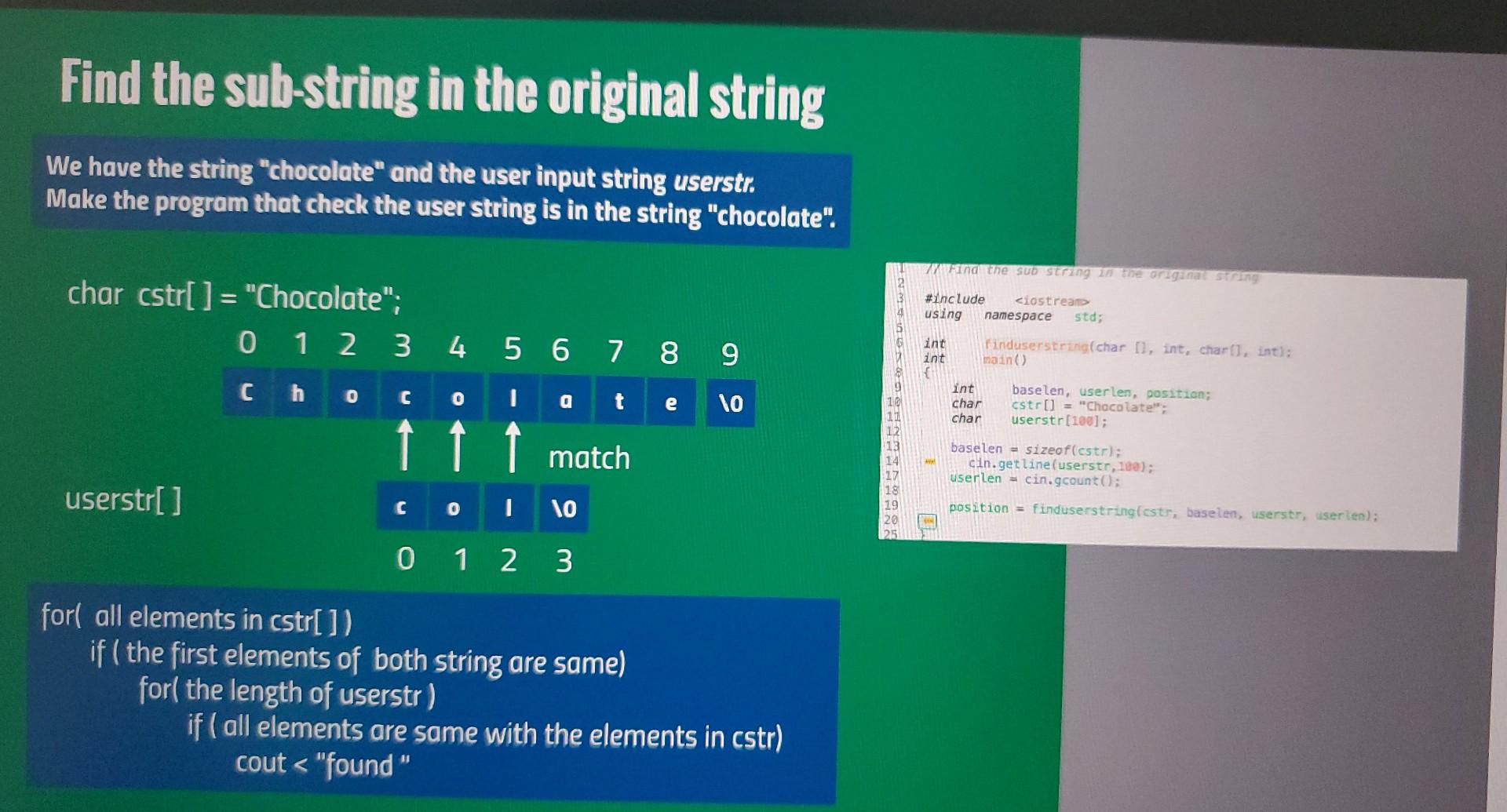 Solved Find the sub-string in the original string We have | Chegg.com