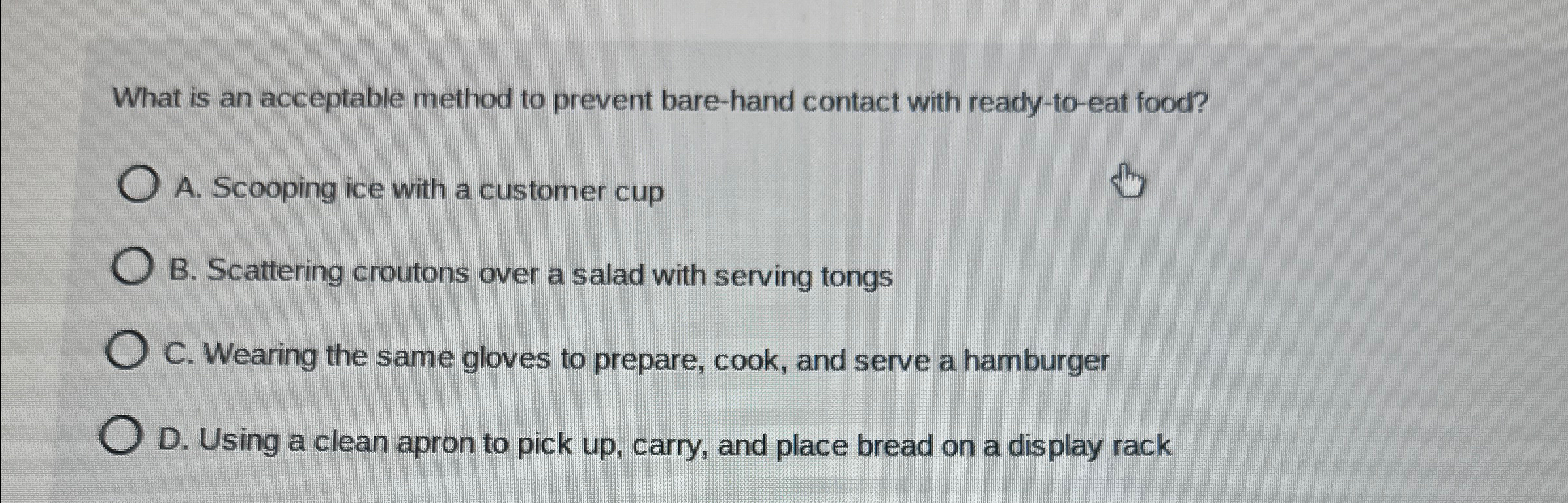 Solved What is an acceptable method to prevent bare-hand | Chegg.com