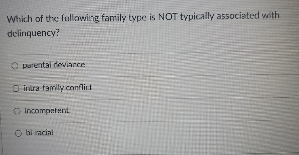 Solved Which of the following family type is NOT typically | Chegg.com