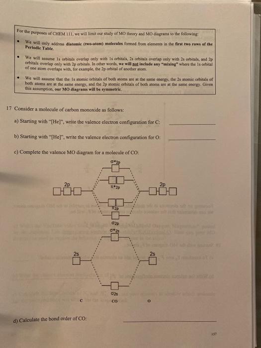 Solved For the purposes of CHEMIII, we will limit our study | Chegg.com