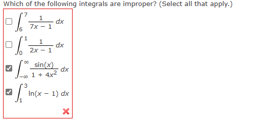 Solved Which of the following integrals are improper? | Chegg.com