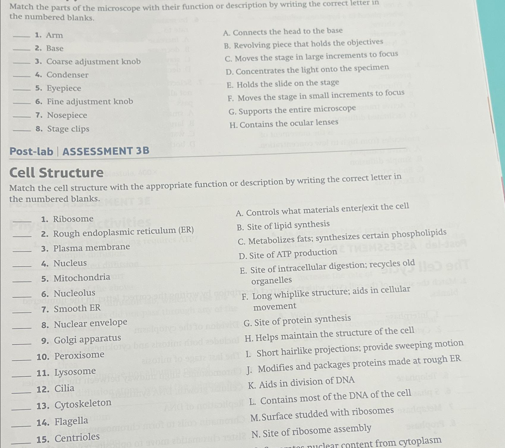 Solved Match the parts of the microscope with their function | Chegg.com