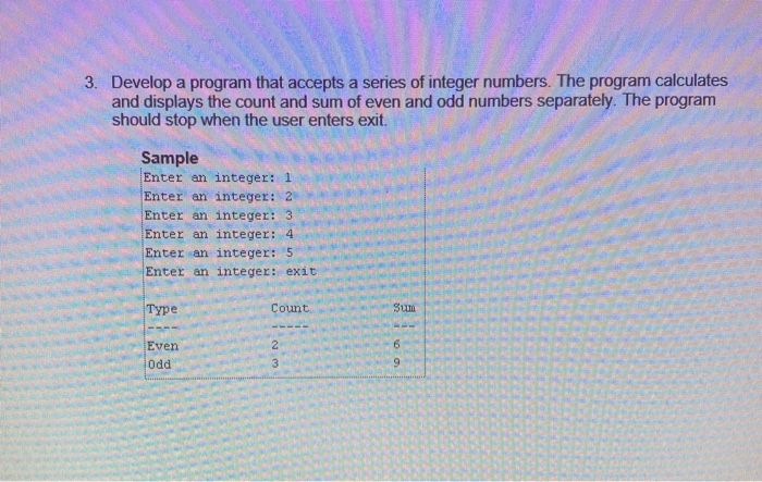 Solved 3. Develop a program that accepts a series of integer | Chegg.com