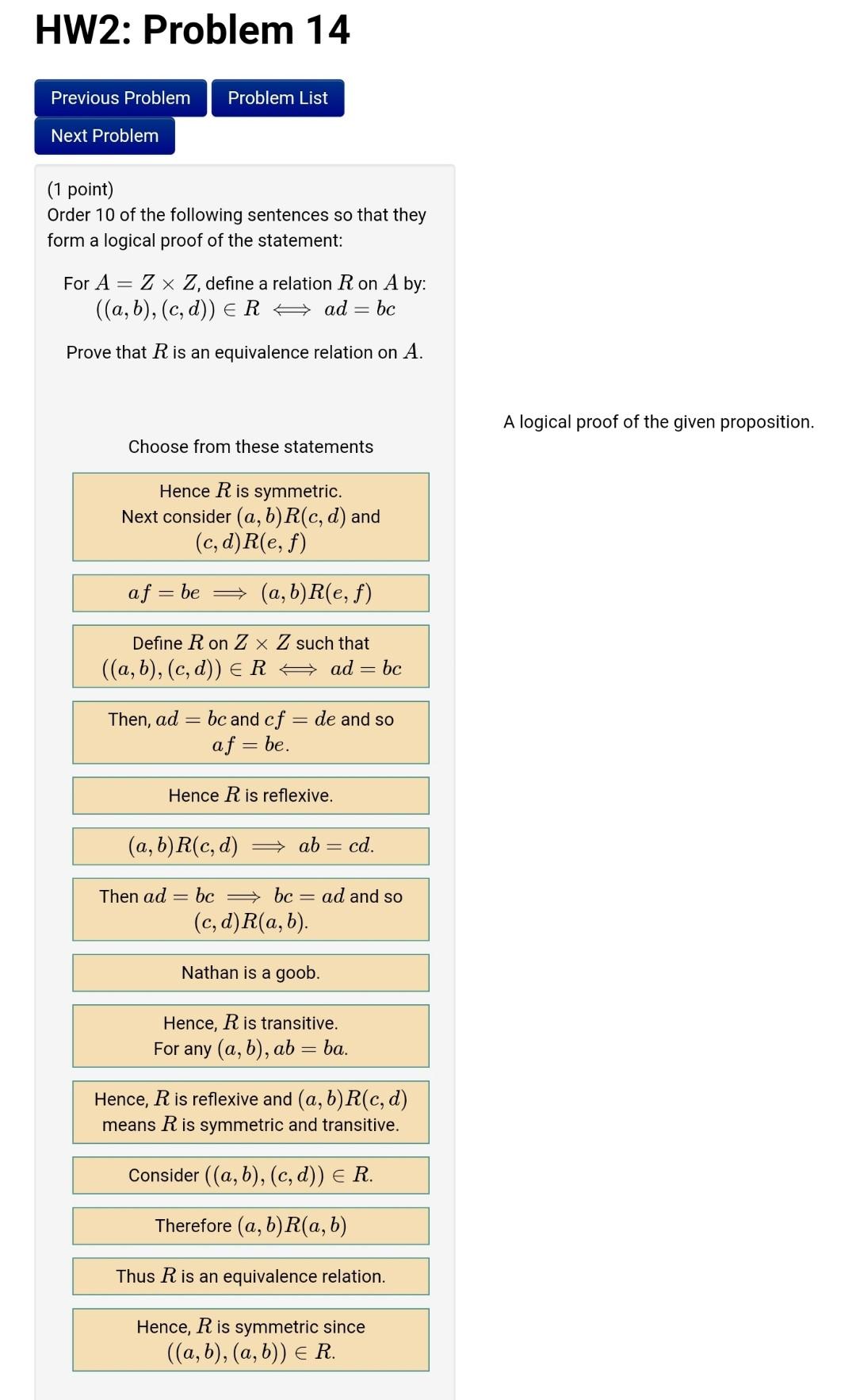 Solved For A=Z×Z, define a relation R on A by: | Chegg.com