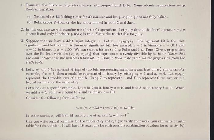 Solved 1. Translate the following English sentences into | Chegg.com