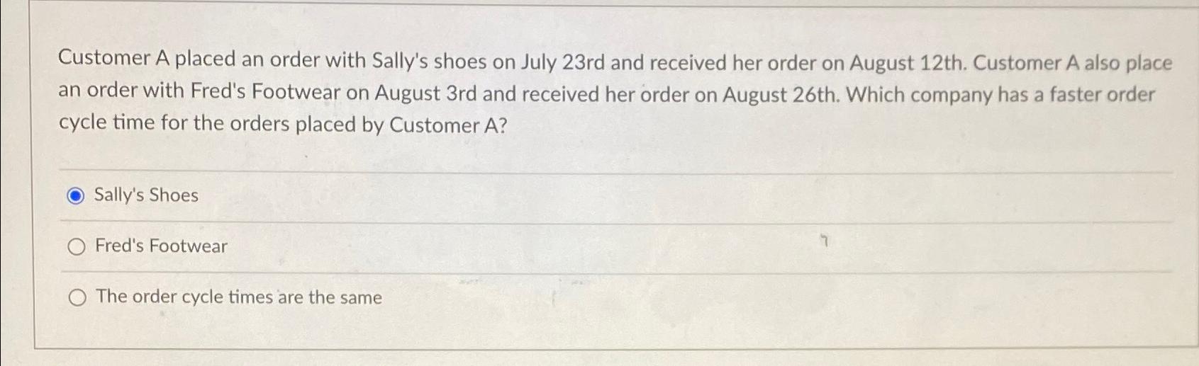 Solved Customer A placed an order with Sally's shoes on July | Chegg.com