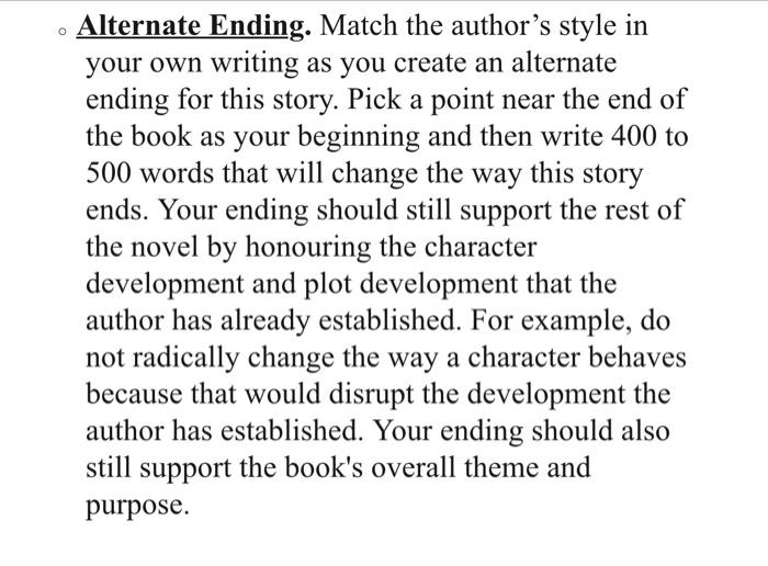 Alternate Ending. Match the author's style in your | Chegg.com