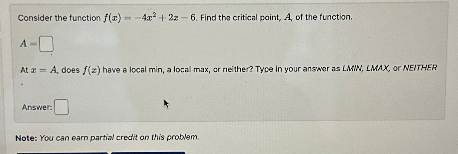Solved Consider the function f(x)=-4x2+2x-6. ﻿Find the | Chegg.com