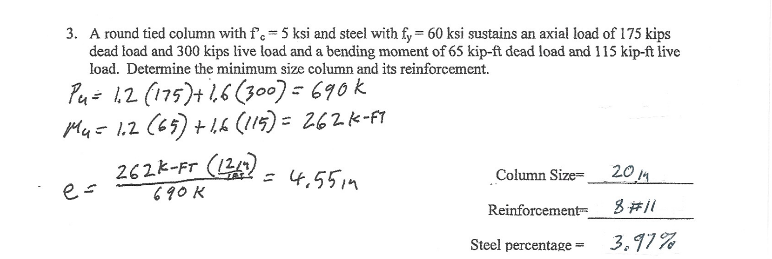 Solved A round tied column with fc=5ksi and steel with | Chegg.com