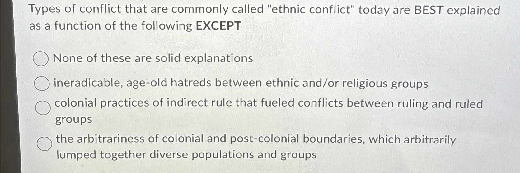 Solved Types of conflict that are commonly called "ethnic | Chegg.com