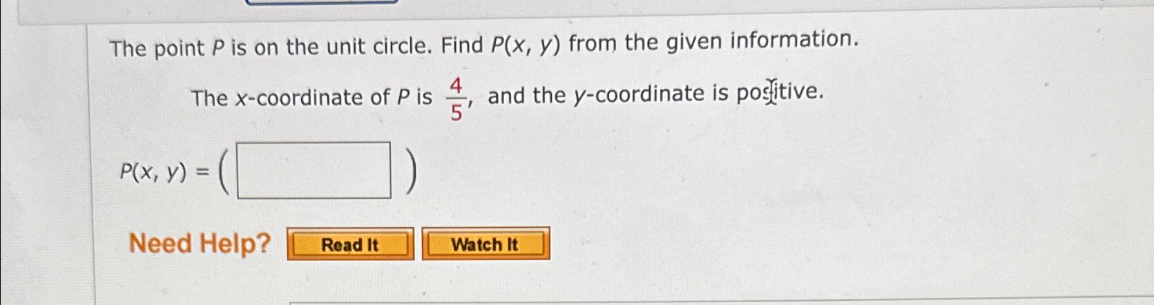 Solved The point P ﻿is on the unit circle. Find P(x,y) ﻿from | Chegg.com