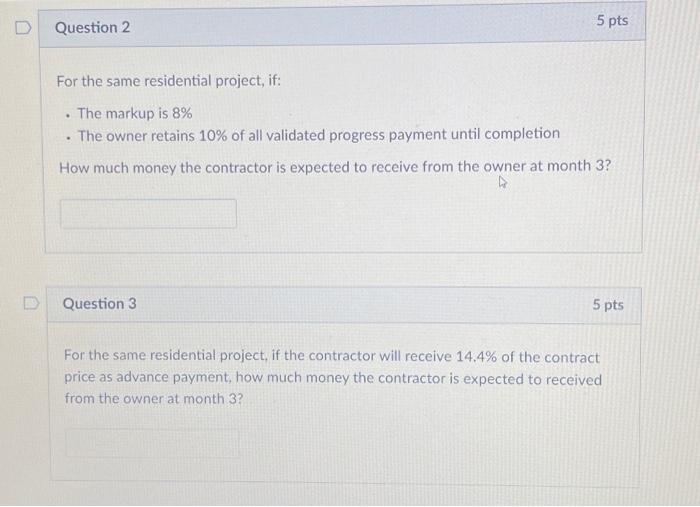 Solved A residential project has the following information: | Chegg.com