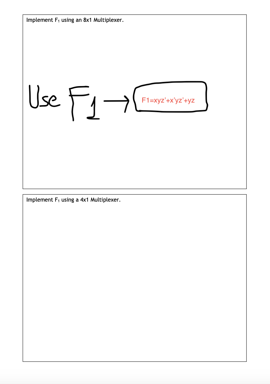 Solved Implement F1 ﻿using an 8x1 ﻿Multiplexer.Implement F1 | Chegg.com