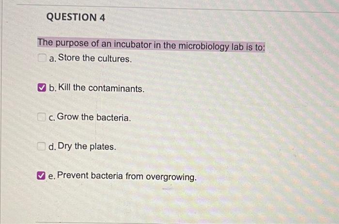 Solved The purpose of an incubator in the microbiology lab | Chegg.com