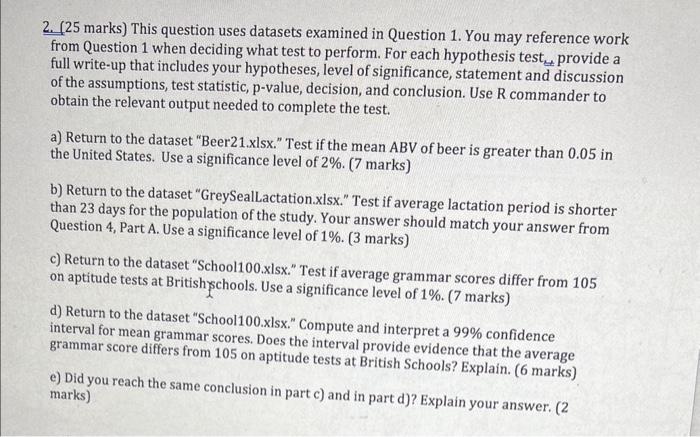 Solved 2. (25 marks) This question uses datasets examined in | Chegg.com