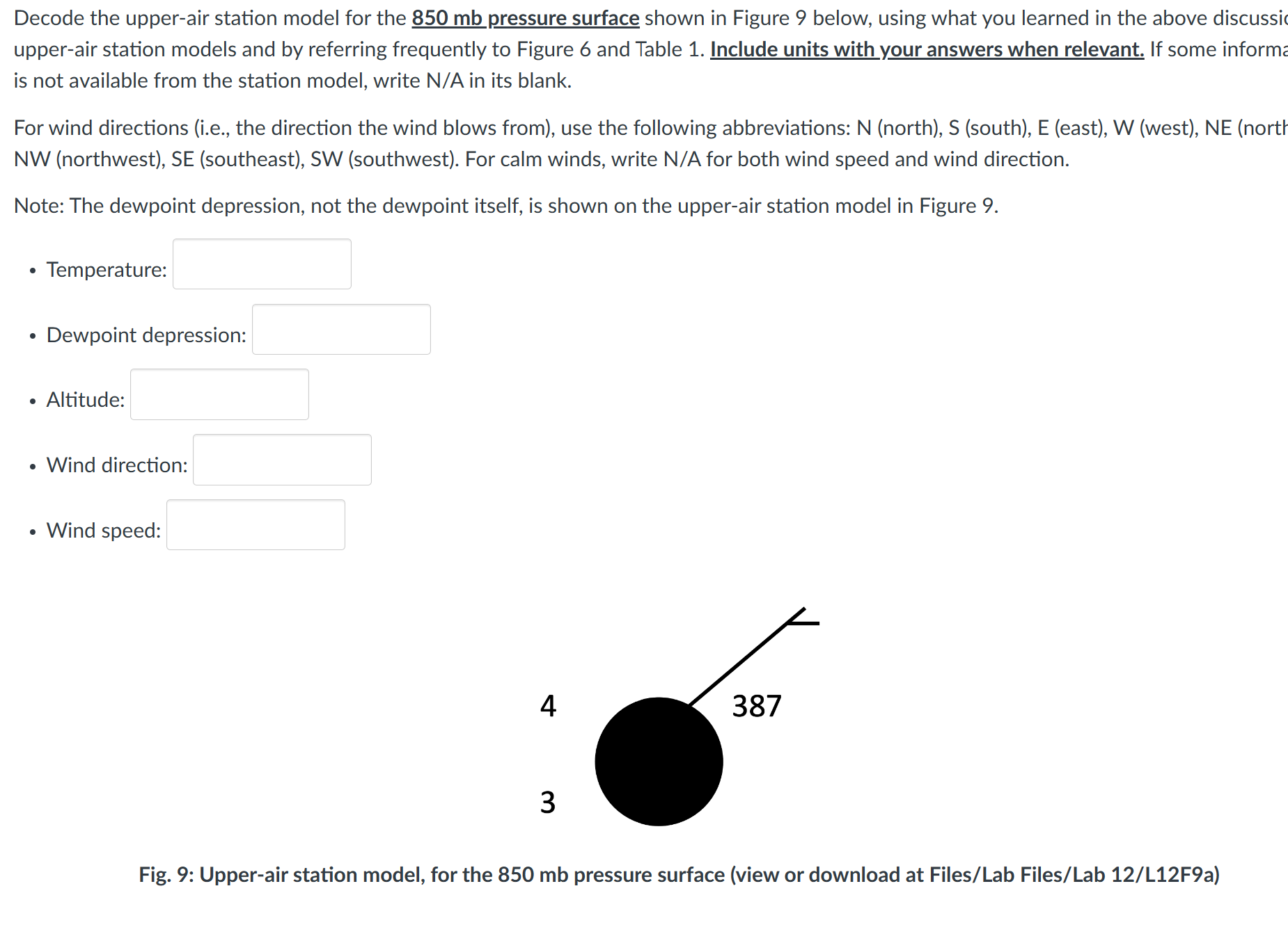 Decode the upper-air station model for the 850mb | Chegg.com