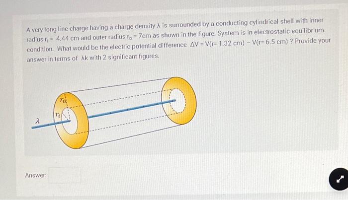 Solved A very long line charge having a charge density λ is | Chegg.com