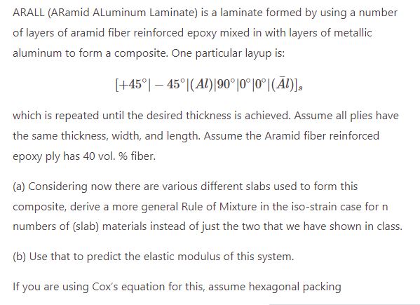 Solved ARALL (ARamid ALuminum Laminate) ﻿is a laminate | Chegg.com